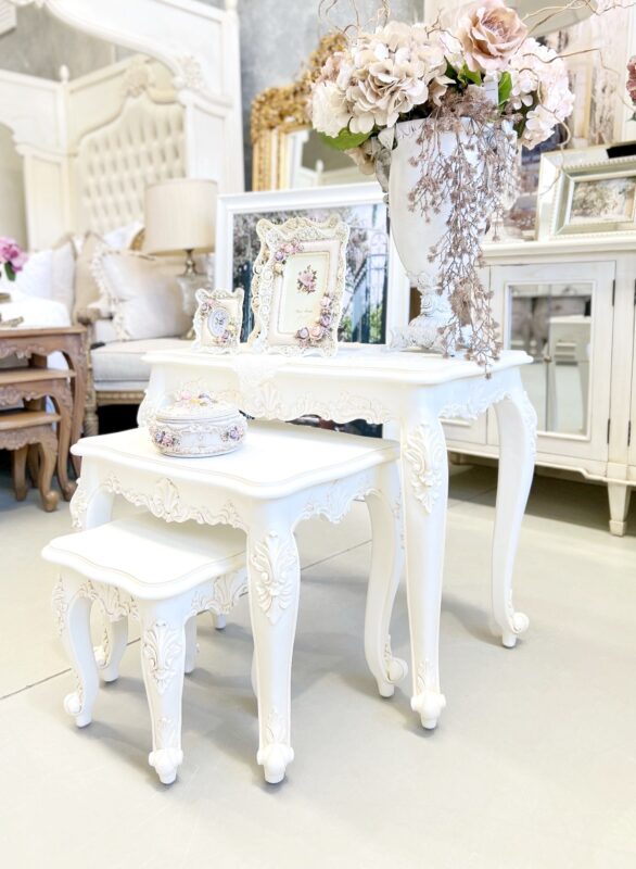 Juliette Antique White Trio Nesting Side Table Set | Rococo Decor