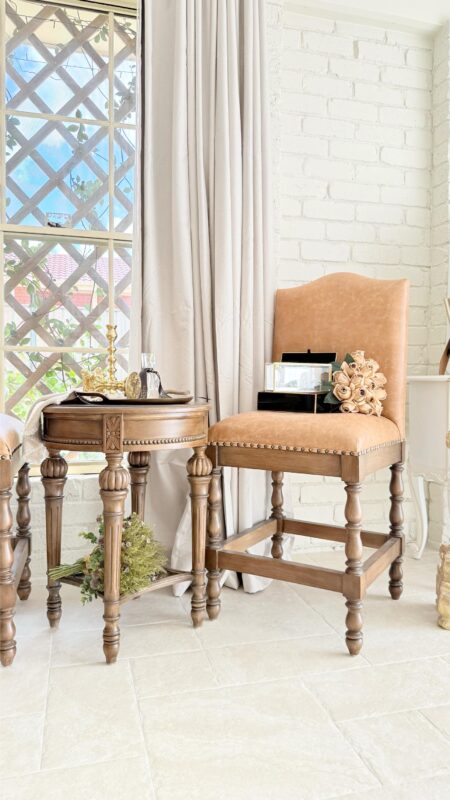 Rustic Tan French Counter Stool | Leather & Timber Seating