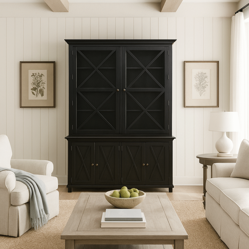 Sorrento Glass Door Hamptons Cabinet Black | Rococo Decor
